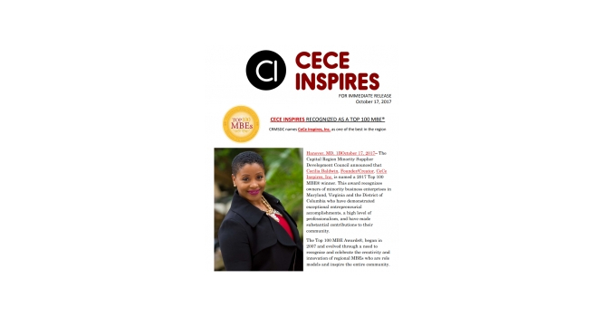 CeCe Inspires Recognized As a Top 100 MBE - PR.com