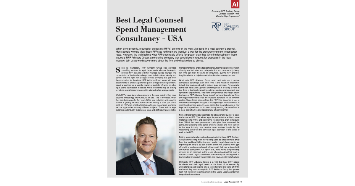 Matthew Prinn of RFP Advisory Group Has Been Named "Best Legal Counsel ...